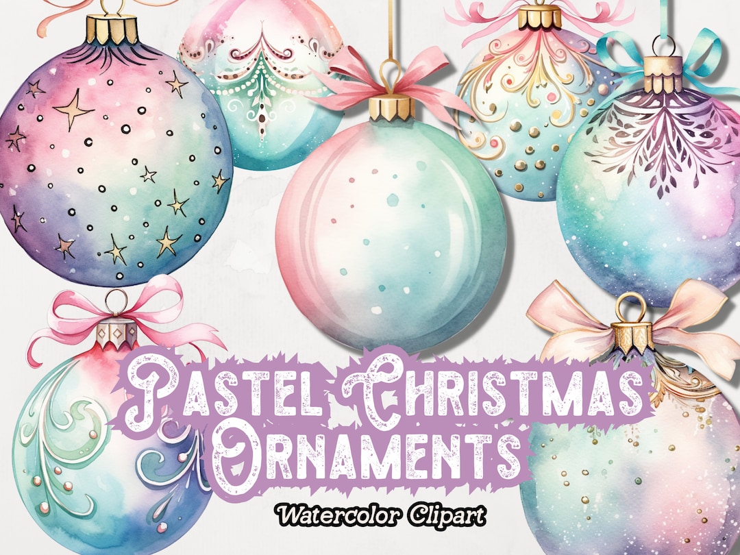 Watercolor Pastel Christmas Ornament Clipart, Pastel Christmas PNG ...