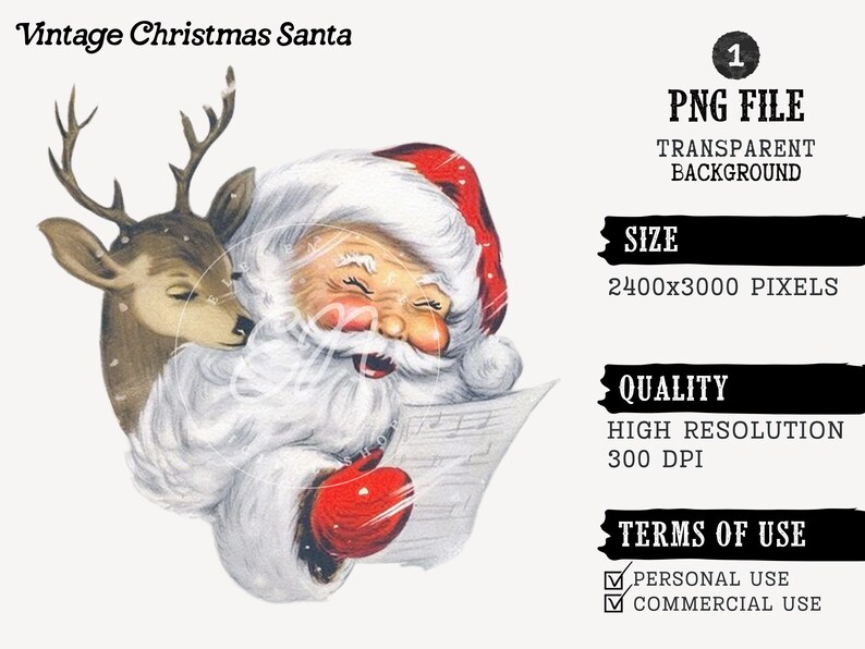 Santa PNG, Santa Clipart, Santa Digital Download, Retro Christmas PNG ...
