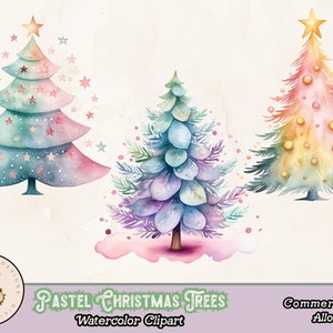 Watercolor Pastel Christmas Clipart, Pastel Christmas Tree PNG, Pink ...