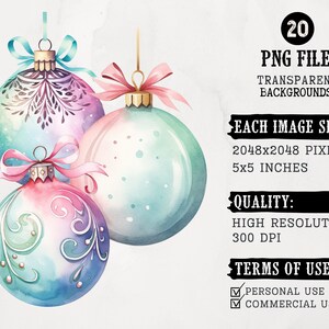 Watercolor Pastel Christmas Ornament Clipart, Pastel Christmas PNG ...