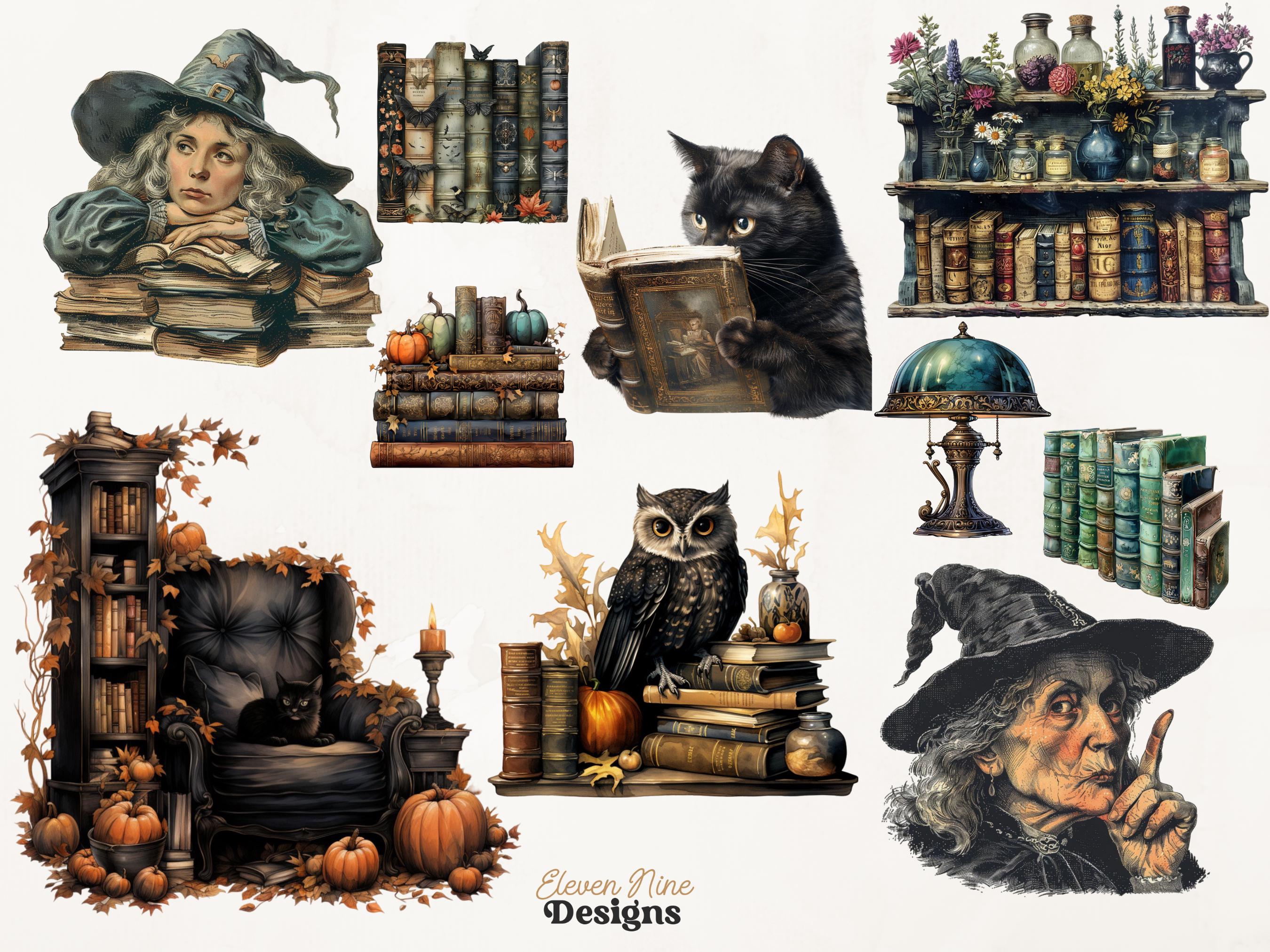 Halloween Witch Library PNG Clipart, Vintage Books, Spooky Witches ...
