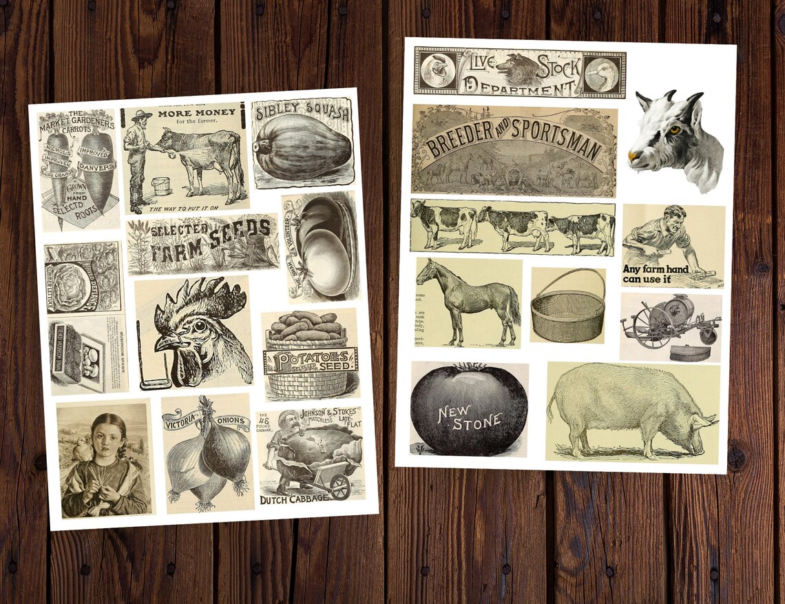 Digital Collage Sheet Farmvintage Farm Collagefarm - Etsy