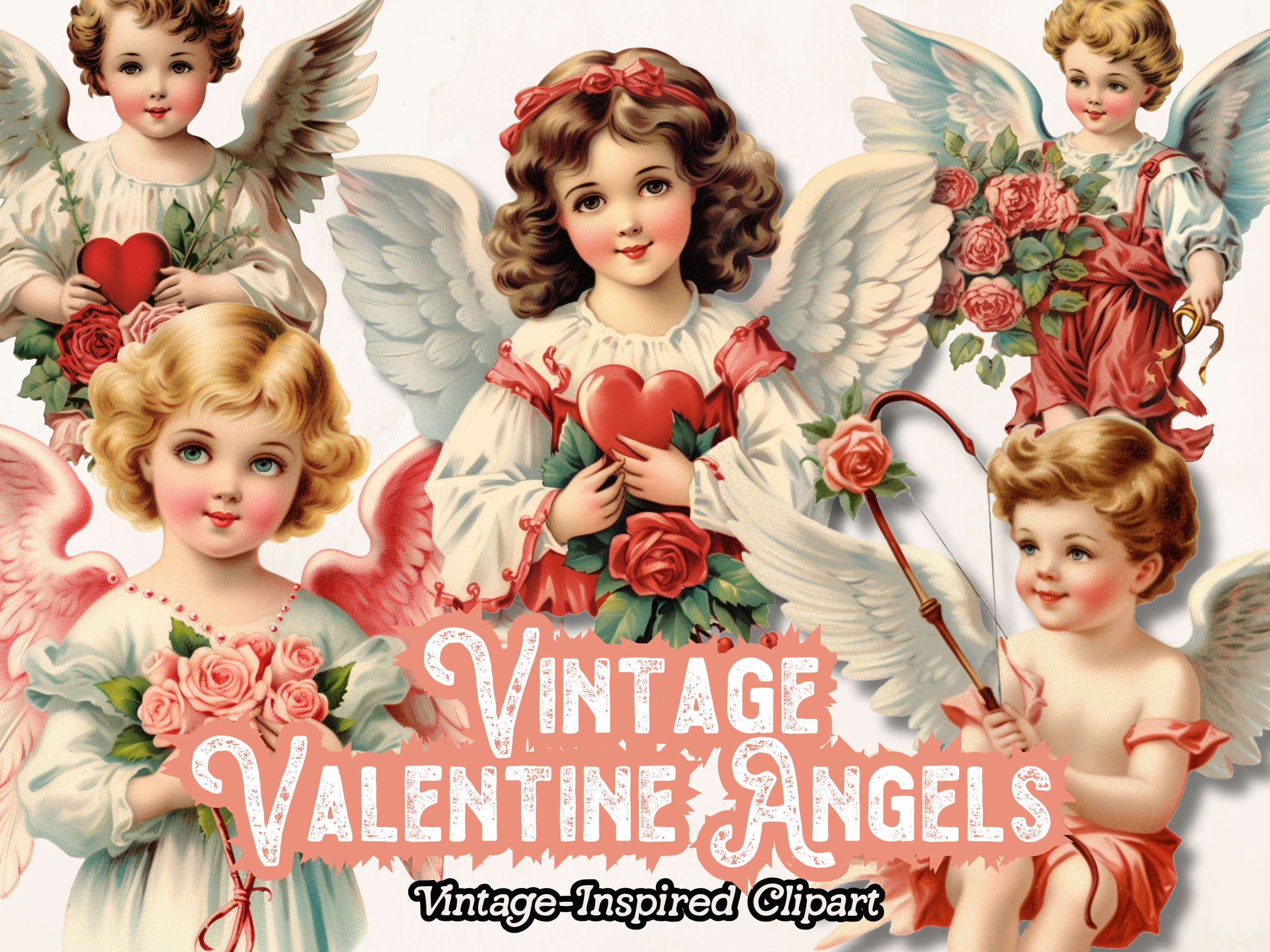 Vintage Angel Faces Clipart