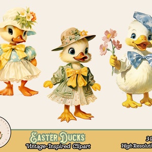 Easter Duck Clipart, Vintage Yellow Ducks PNG, Duckling Clipart, Floral ...