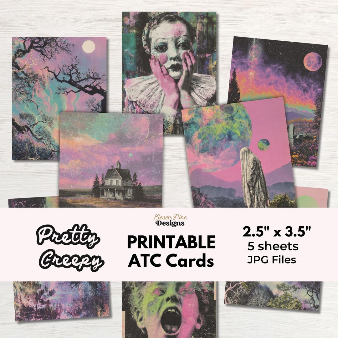 Pretty Creepy Printable ATC Cards, Pastel Gothic Junk Journal Ephemera ...