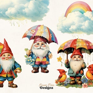 Rainbow Gnomes Clipart, Cute Gnome PNG, Rainbow Clipart, Floral and ...