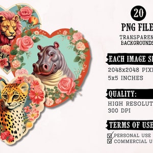 Valentine Hearts Clipart, Animal Valentines, Safari Jungle Animal PNG ...