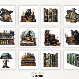 Witch Clipart Bundle, Library Clipart, Book PNG, Haunted Gothic ...