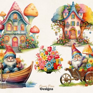Rainbow Gnomes Clipart, Cute Gnome PNG, Rainbow Clipart, Floral and ...