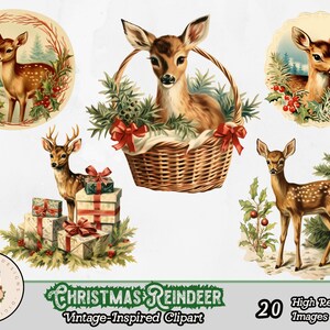 Reindeer Clipart, Christmas Clipart, Retro Vintage Christmas, Deer ...