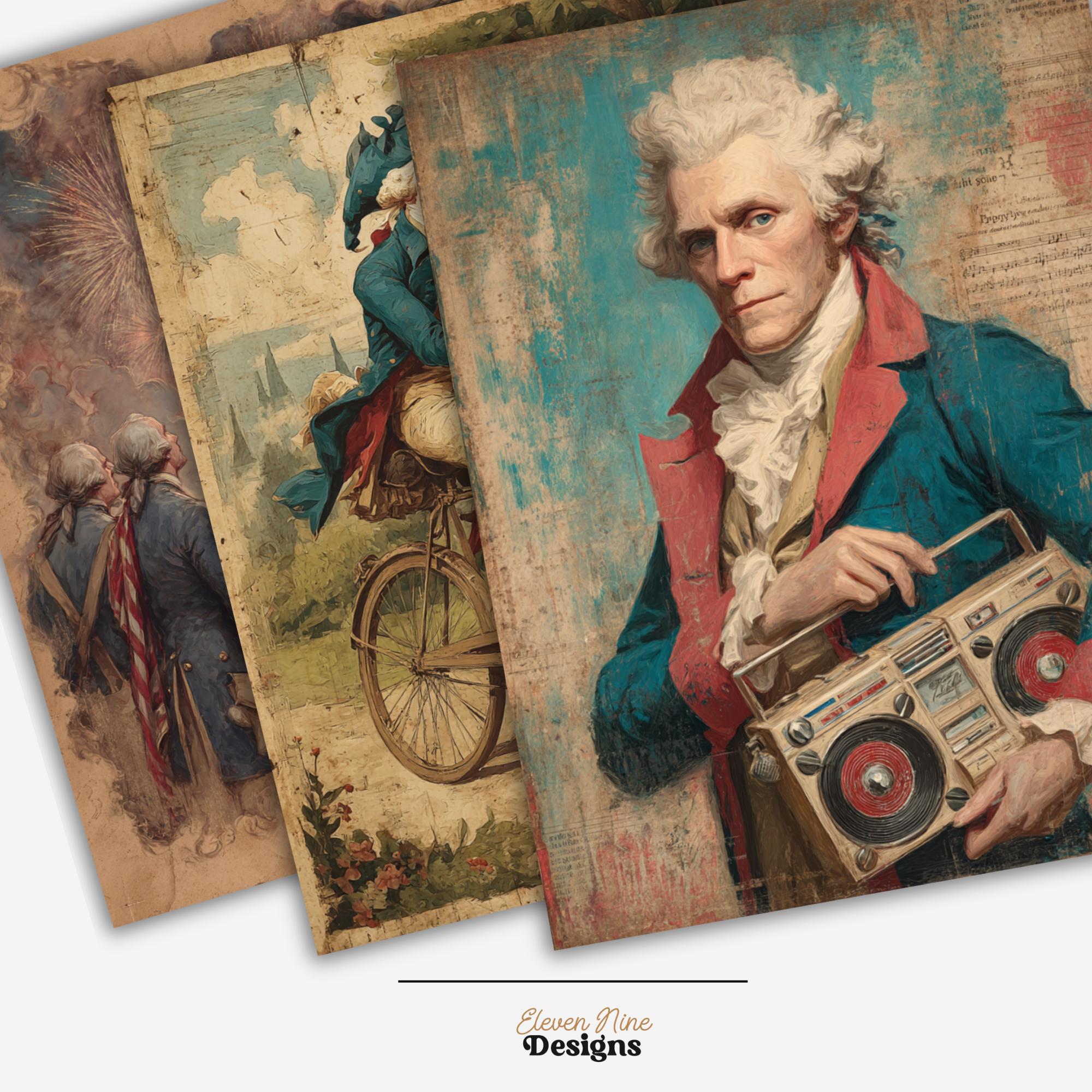 Founding Fathers Digital Paper, Funny Vintage American History ...