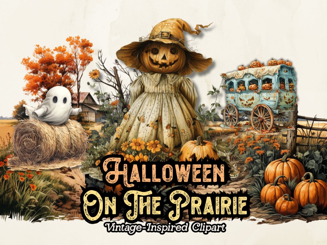 Halloween Farm Clipart, Prairie Halloween, Fall Pumpkin Illustrations ...