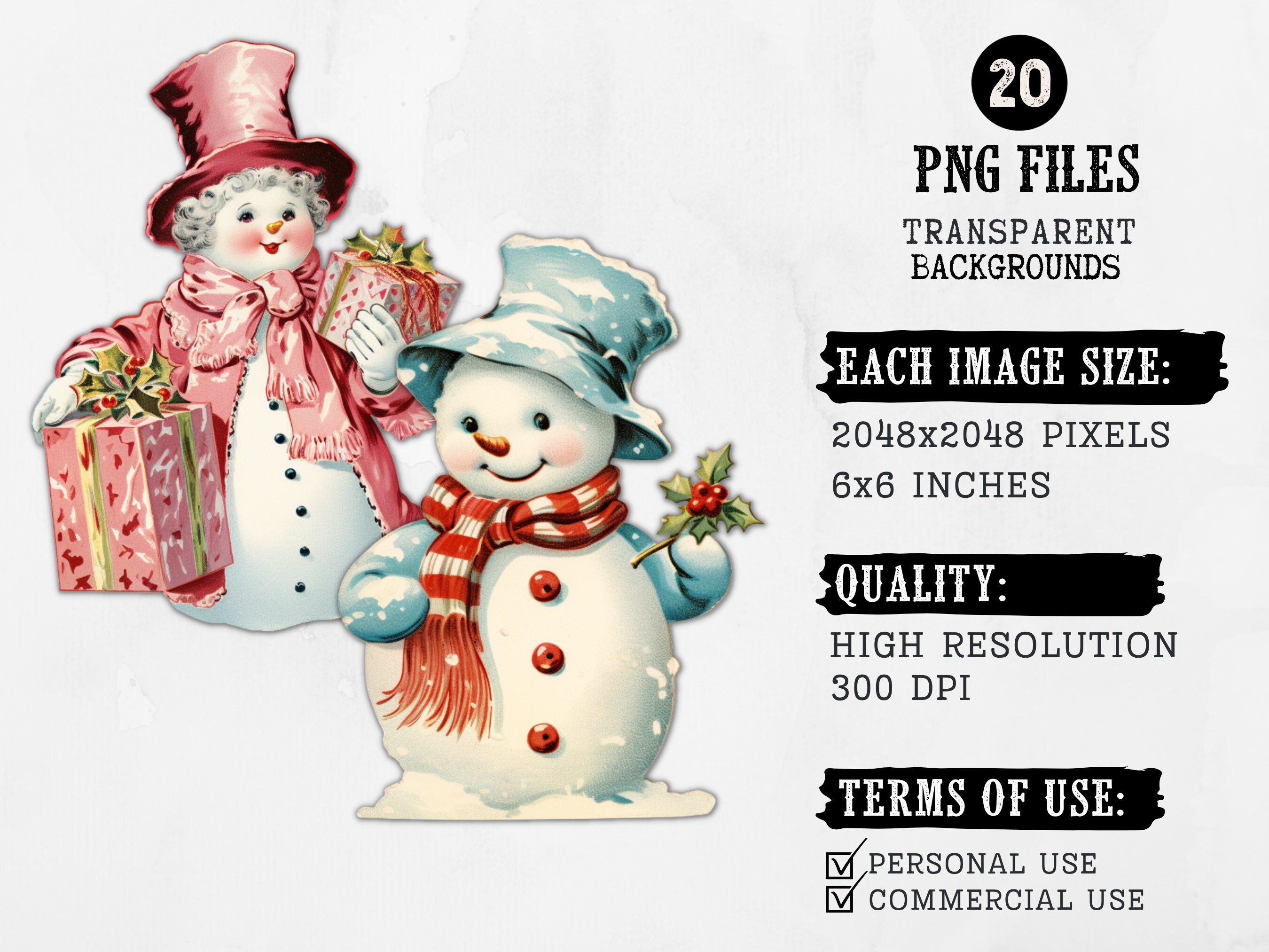 Christmas Snowmen Digital Clipart, Cute Snowmen Clipart PNG, Vintage ...