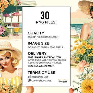 Retro Summer Clipart, Beach Clipart, Summer PNG, Pool Clipart, Retro ...