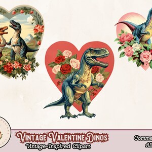 Dinosaur Valentine Clipart PNG, Vintage Dinosaur Clipart, T-rex PNG ...