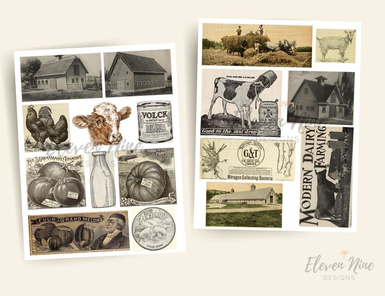 Digital Collage Sheet FarmVintage Farm CollageFarm | Etsy