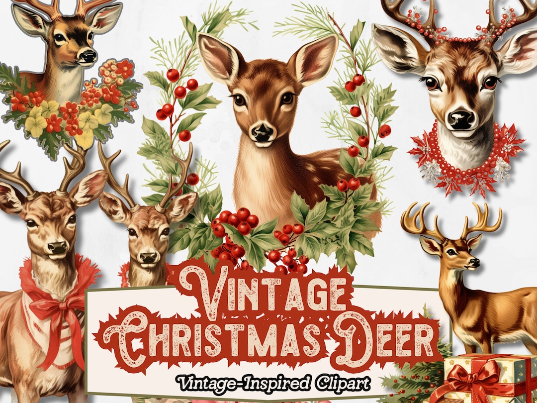 Reindeer Clipart, Christmas Clipart, Retro Vintage Christmas, Deer ...