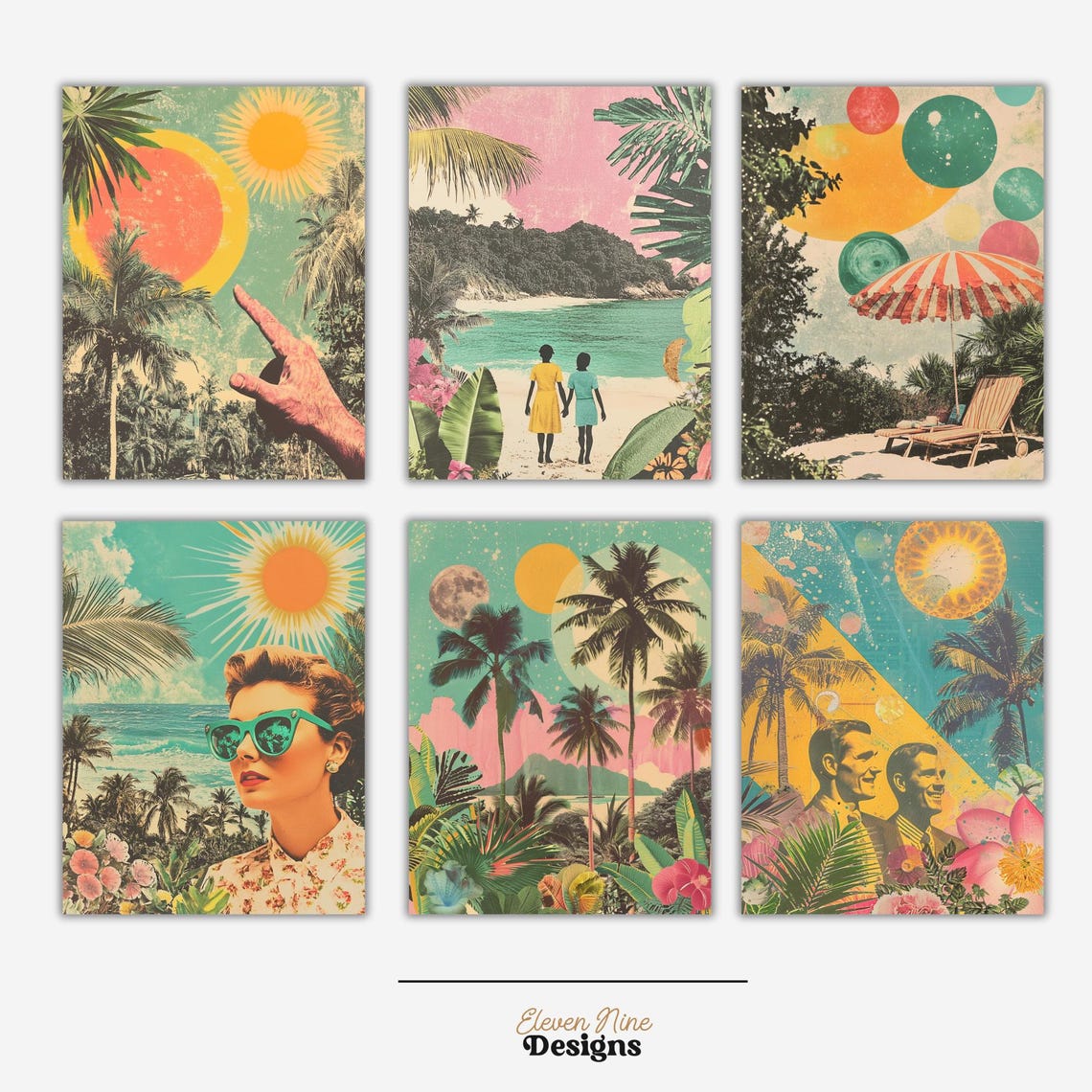 Retro Beach Digital Paper | Vintage Summer Collage Art, 1950s Photos ...