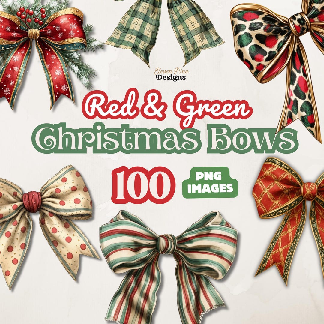 Christmas Bows Clipart, Coquette Bow PNG, Red and Green Bows, Cute ...
