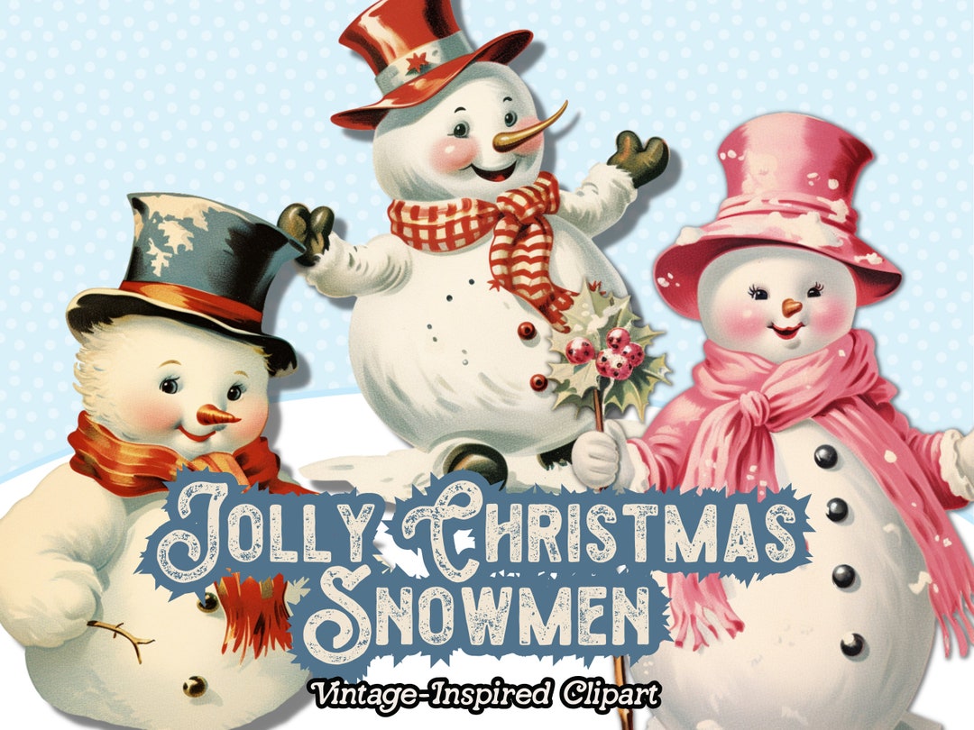 Christmas Snowmen Digital Clipart, Cute Snowmen Clipart PNG, Vintage ...