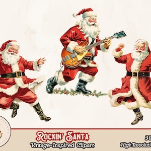 Santa Clipart, Dancing Santa PNG, Rock N Roll Santa PNG, Christmas ...