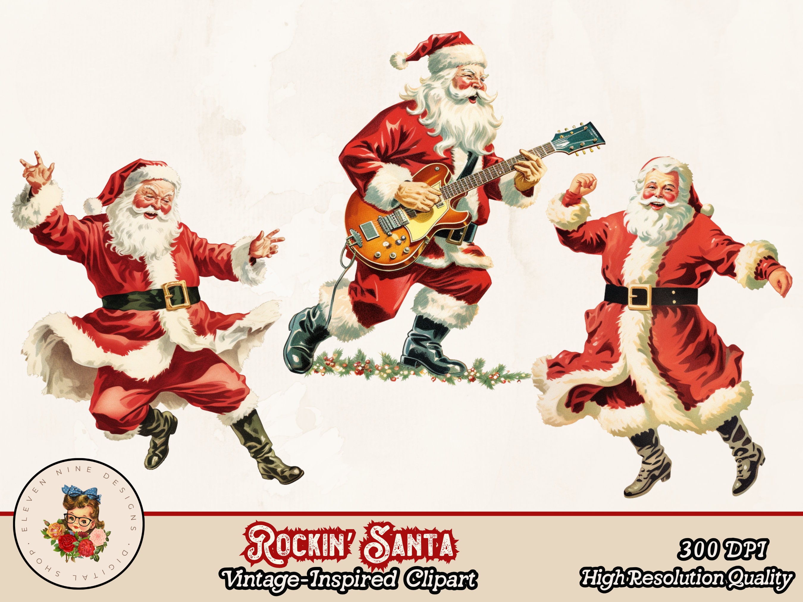 Santa Clipart, Dancing Santa PNG, Rock N Roll Santa PNG, Christmas ...