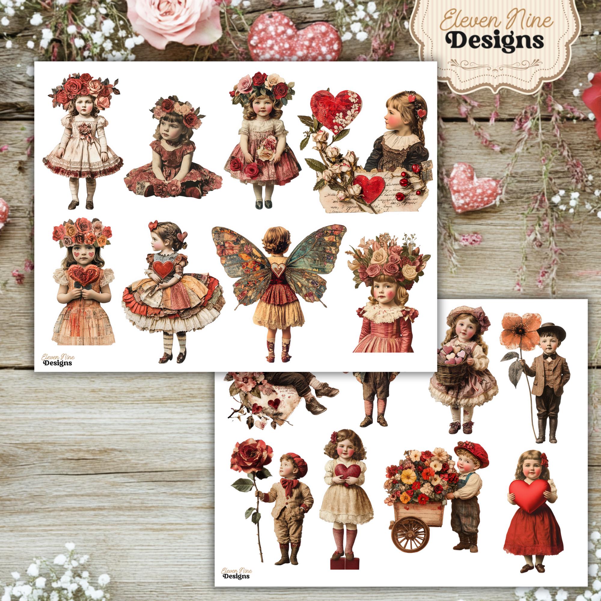 Valentines Printable Paper Dolls, Vintage Whimsical Children, Digital ...