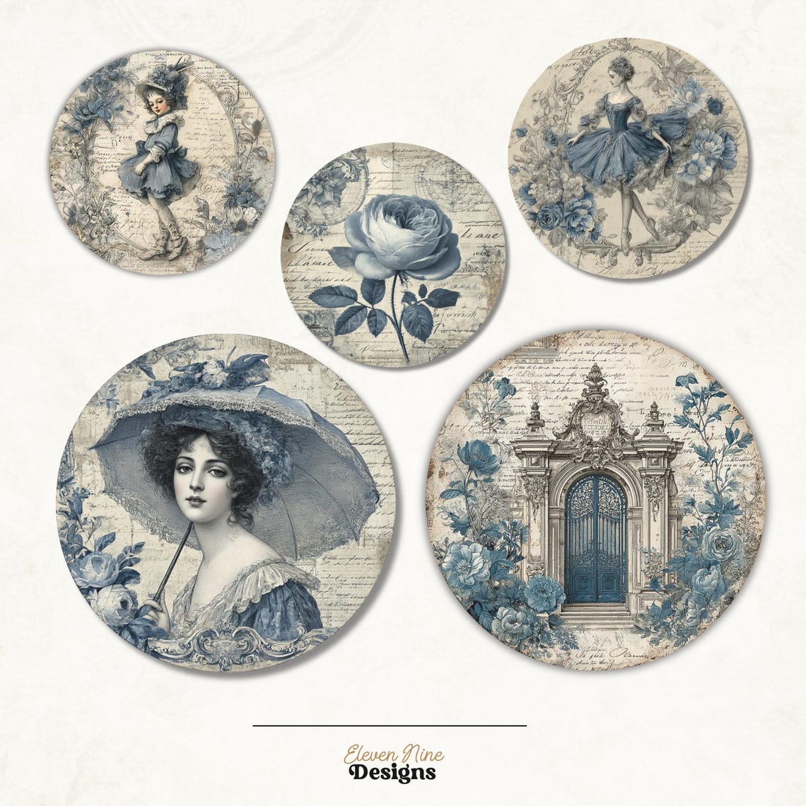 Victorian Blue PNG, Vintage Blue Ephemera Circles, Blue Junk Journal ...