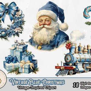 Blue Christmas Clipart, Vintage Blue Christmas PNG, Blue Winter Clipart ...