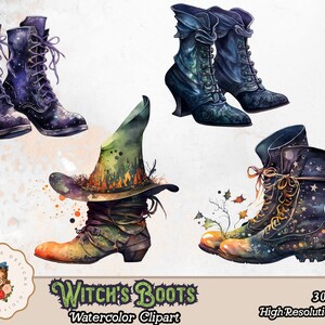 Halloween Witch Boots Clipart, Witch Boots PNG, Watercolor Gothic Witch ...