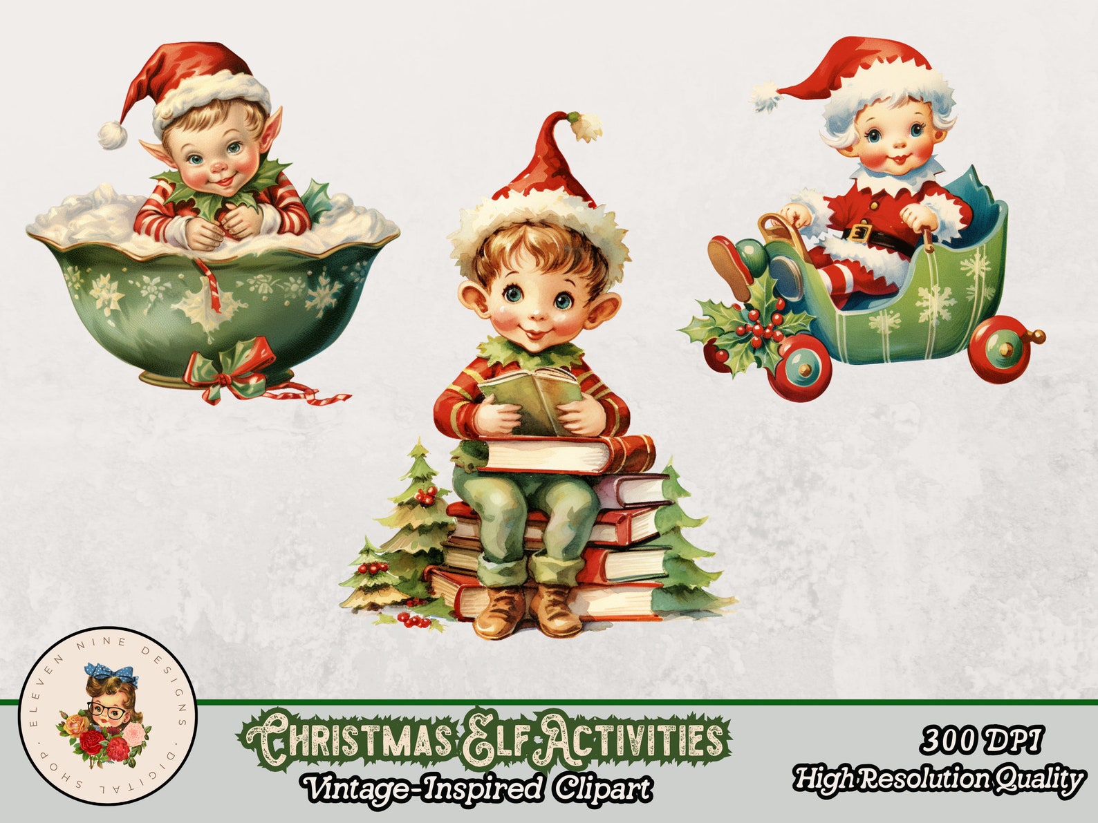 Christmas Elf Clipart PNG, Vintage Christmas Clipart, Elf Design, Elves ...