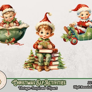 Christmas Elf Clipart PNG, Vintage Christmas Clipart, Elf Design, Elves ...