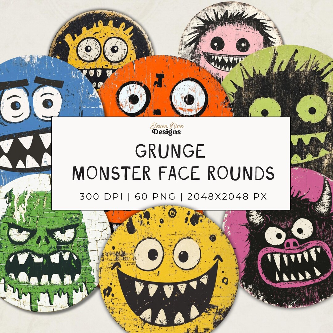 Grunge Monster Face Pngs, Distressed Monster Circle Clipart, Block ...