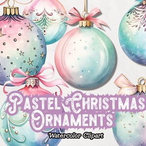 Watercolor Pastel Christmas Ornament Clipart, Pastel Christmas PNG ...