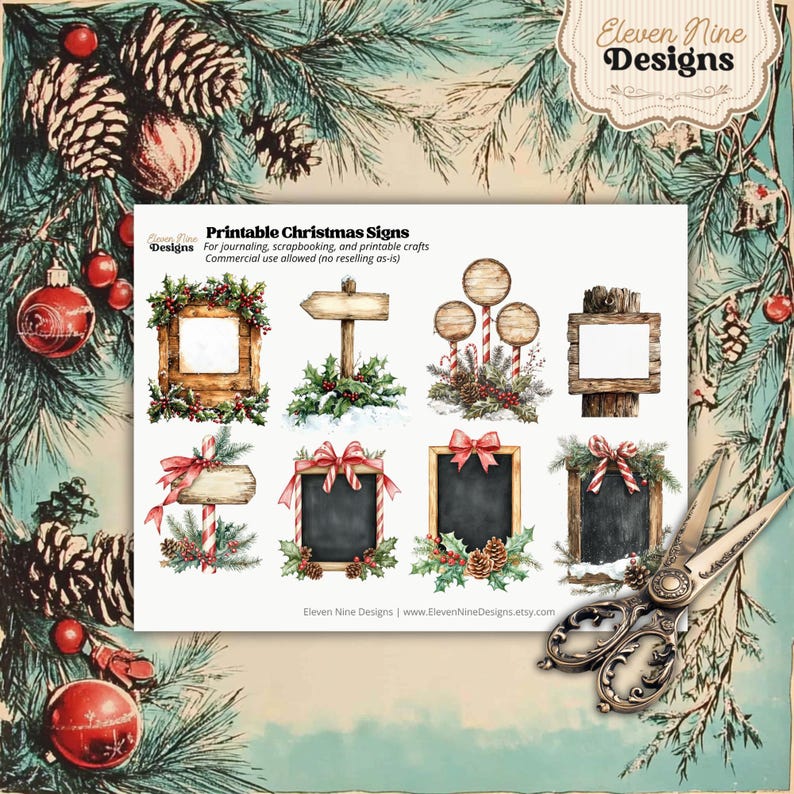 Printable Christmas Signs, Vintage Blank Sign Clipart, Holiday Frames ...