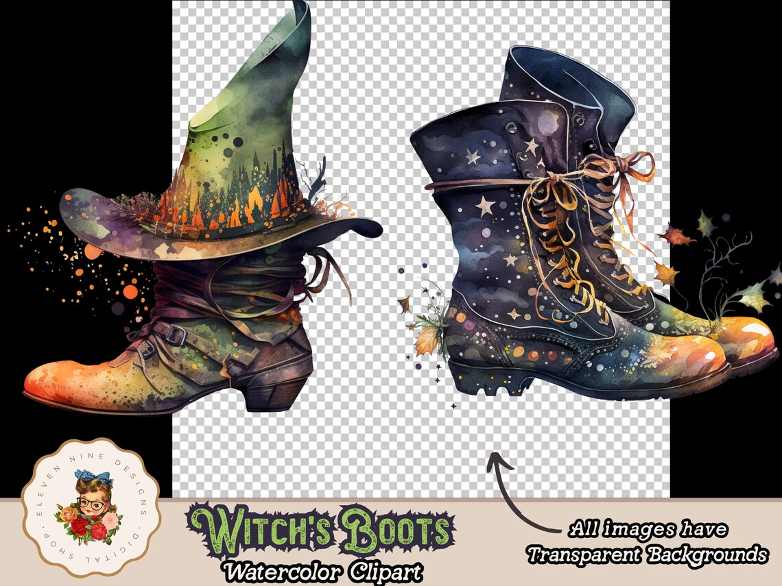 Halloween Witch Boots Clipart, Witch Boots PNG, Watercolor Gothic Witch ...
