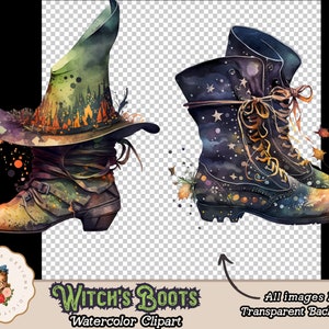 Halloween Witch Boots Clipart, Witch Boots PNG, Watercolor Gothic Witch ...