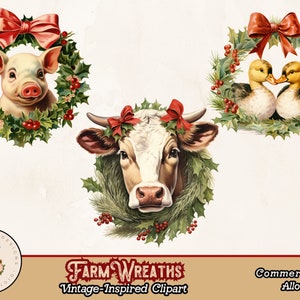 Vintage Christmas Farm Clipart, Christmas Farm Animal PNG, Farmhouse ...