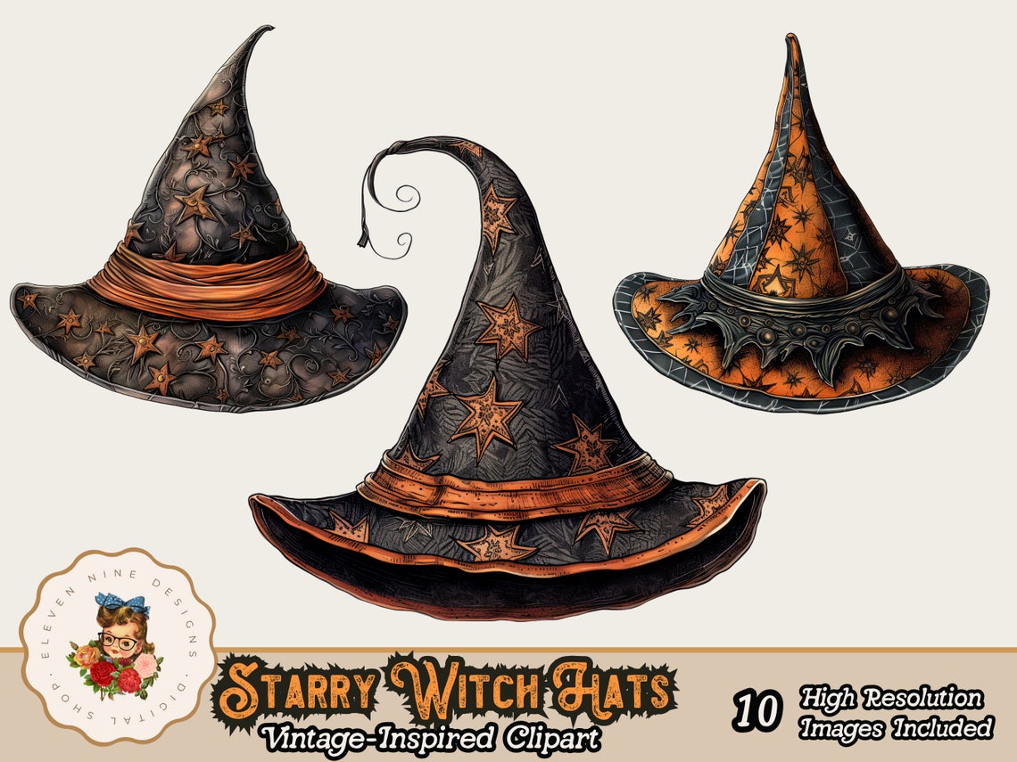 Witch Hat Clipart, Halloween Witch PNG, Commercial Use for Scrapbooking ...