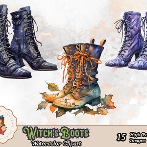 Halloween Witch Boots Clipart, Witch Boots PNG, Watercolor Gothic Witch ...