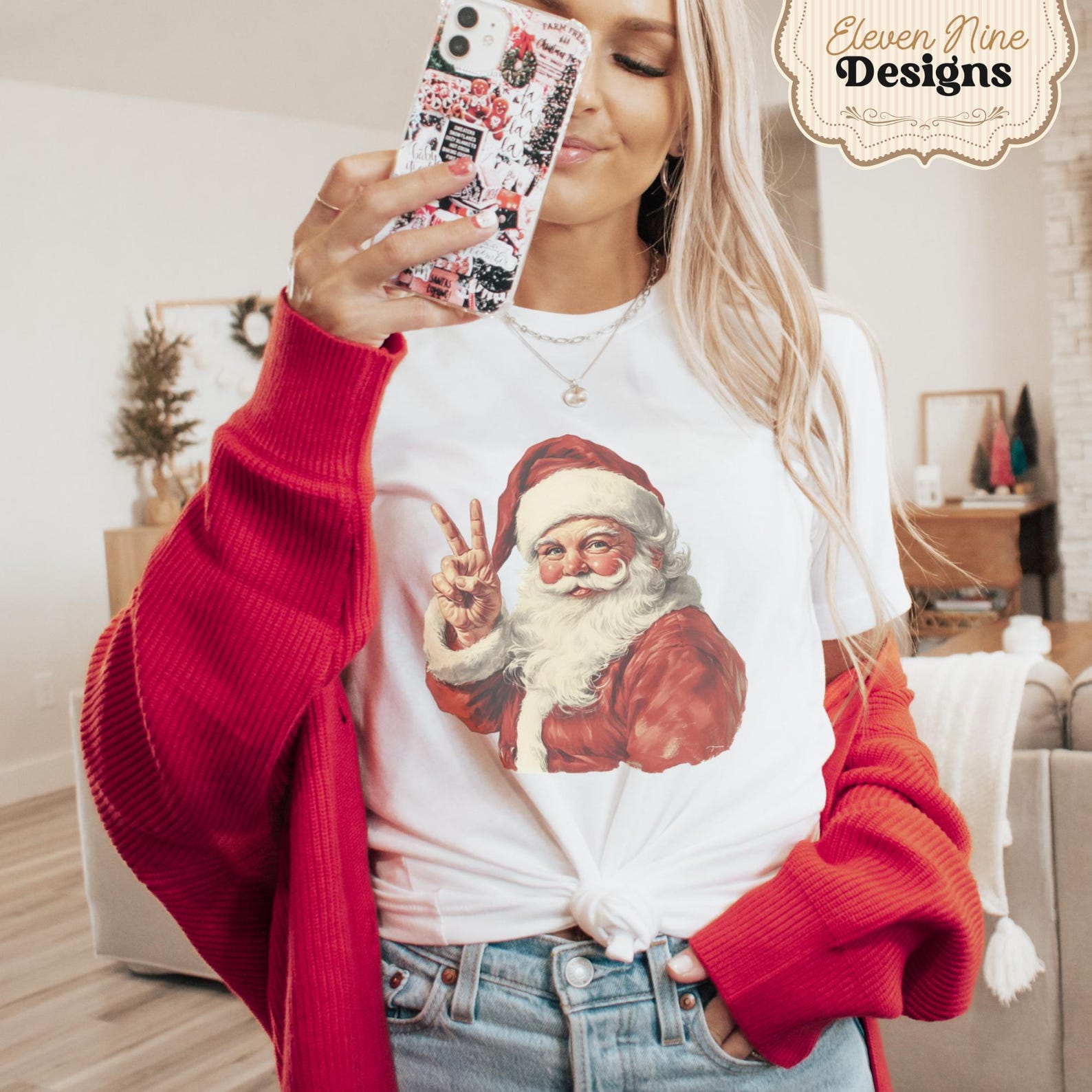 Santa Peace Sign PNG, Retro Christmas Santa Clipart, Santa Claus ...