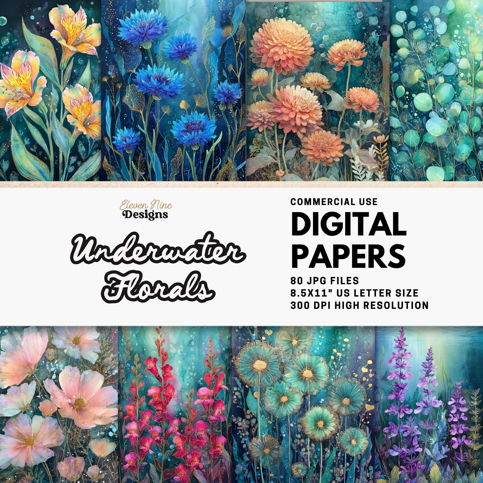Underwater Florals Digital Paper | Ocean Botanical Backgrounds | Sea ...