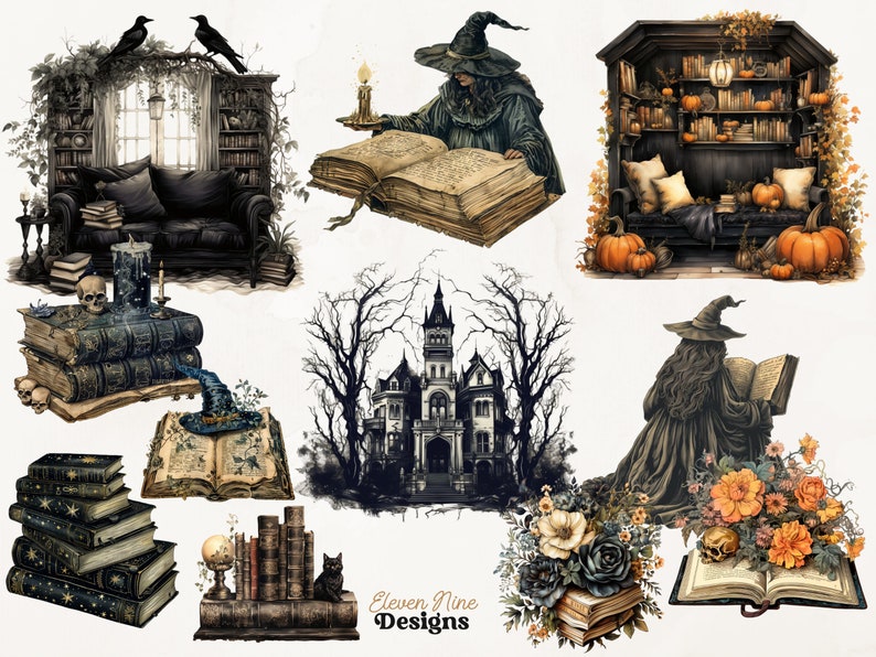 Halloween Witch Library PNG Clipart, Vintage Books, Spooky Witches ...
