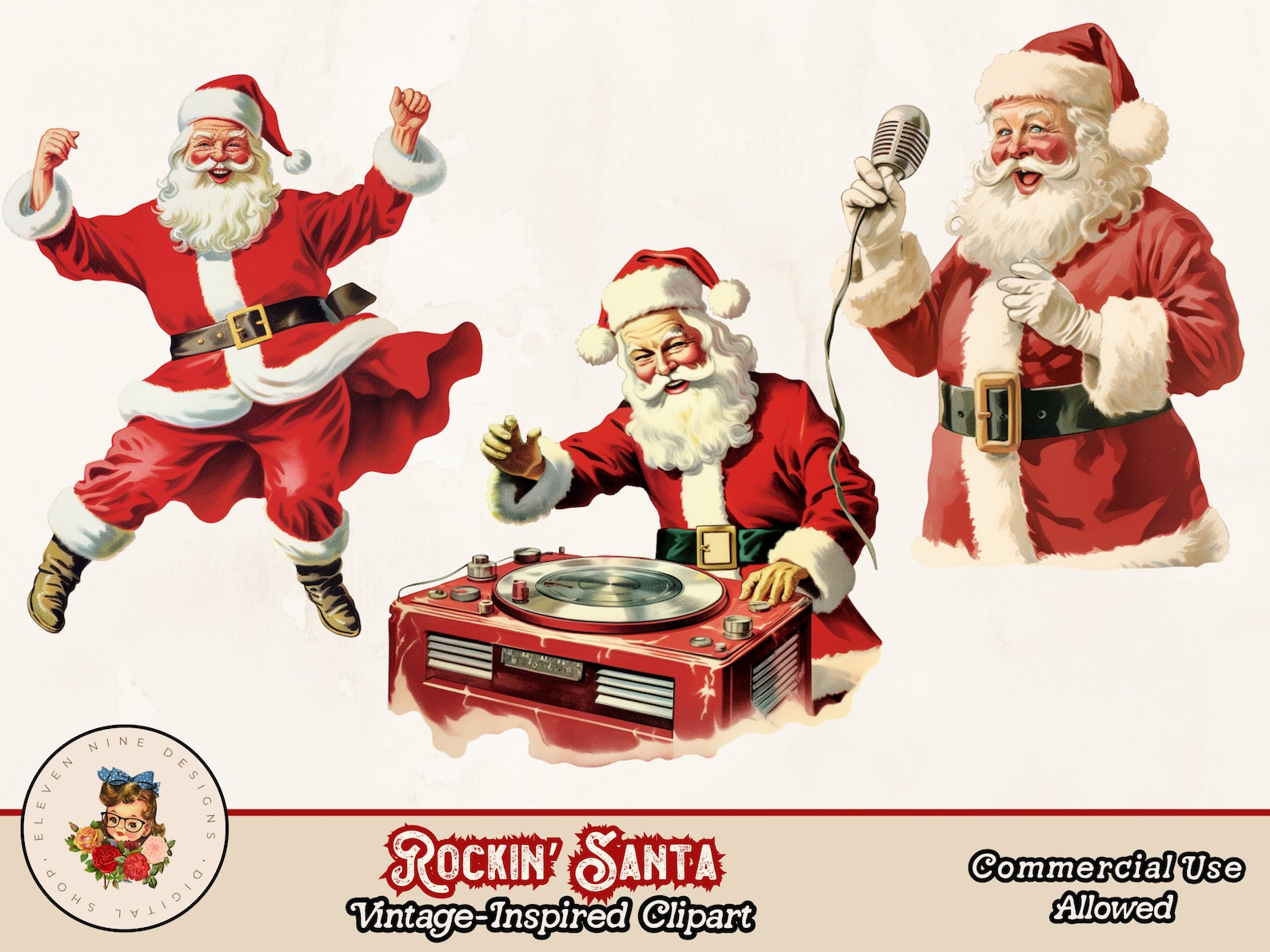 Santa Clipart, Dancing Santa PNG, Rock N Roll Santa PNG, Christmas ...