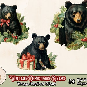 Christmas Bear Clipart, Teddy Bear PNG, Vintage Christmas Clipart, Cute ...
