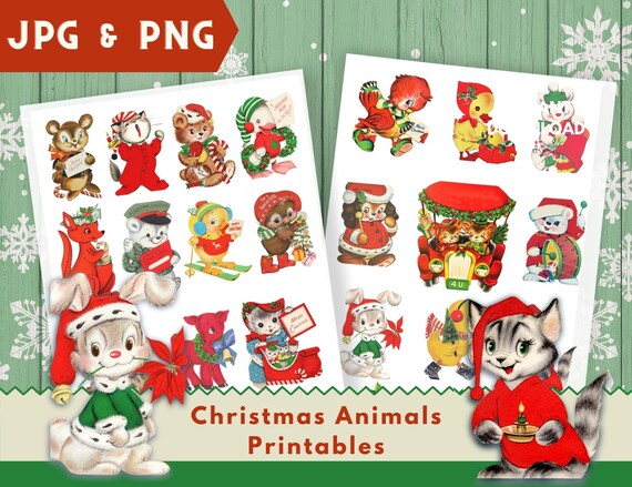 Christmas Digital Collage Sheets Printable Vintage Christmas | Etsy