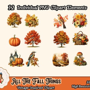 Vintage Fall Clipart, Autumn PNG, Commercial Use for Scrapbooking ...