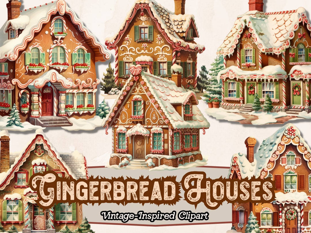 Gingerbread House Clipart, Christmas Gingerbread House PNG, Vintage ...
