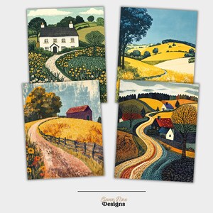 Country Roads Digital Art Prints Bundle – Colorful Landscape Cottage ...