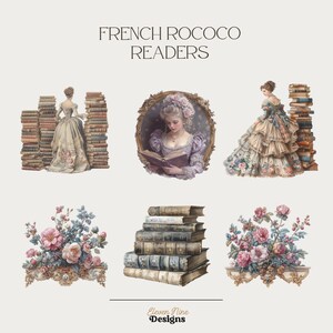 French Rococo Reading Women Clipart, Historical Books Art, Book PNG ...